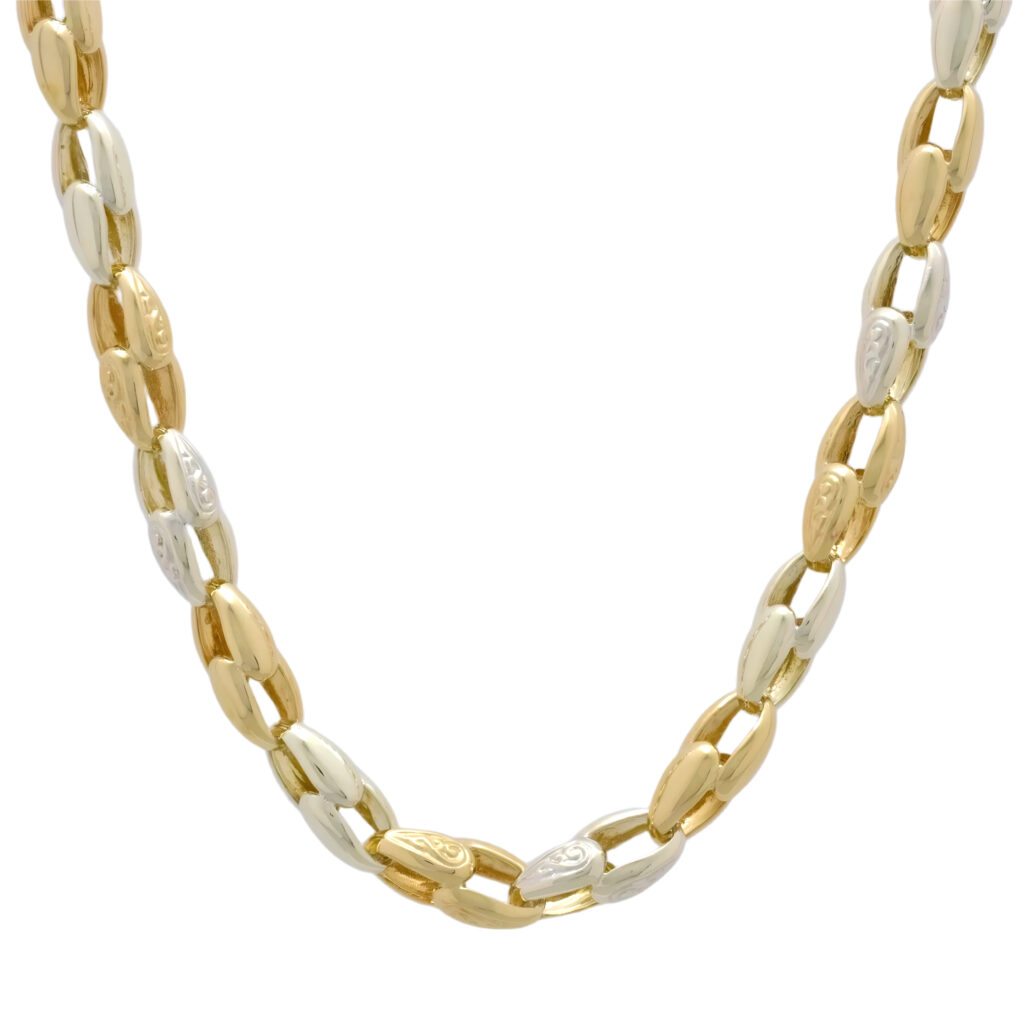 9ct Yellow And White Gold Tulip Chain 28″ 8.5mm - Britannia Jewellery