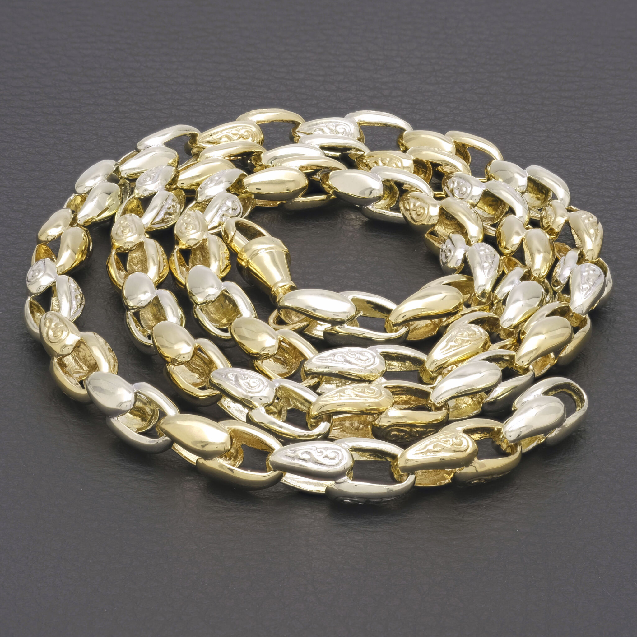 9ct Yellow And White Gold Tulip Chain 28″ 8.5mm - Britannia Jewellery