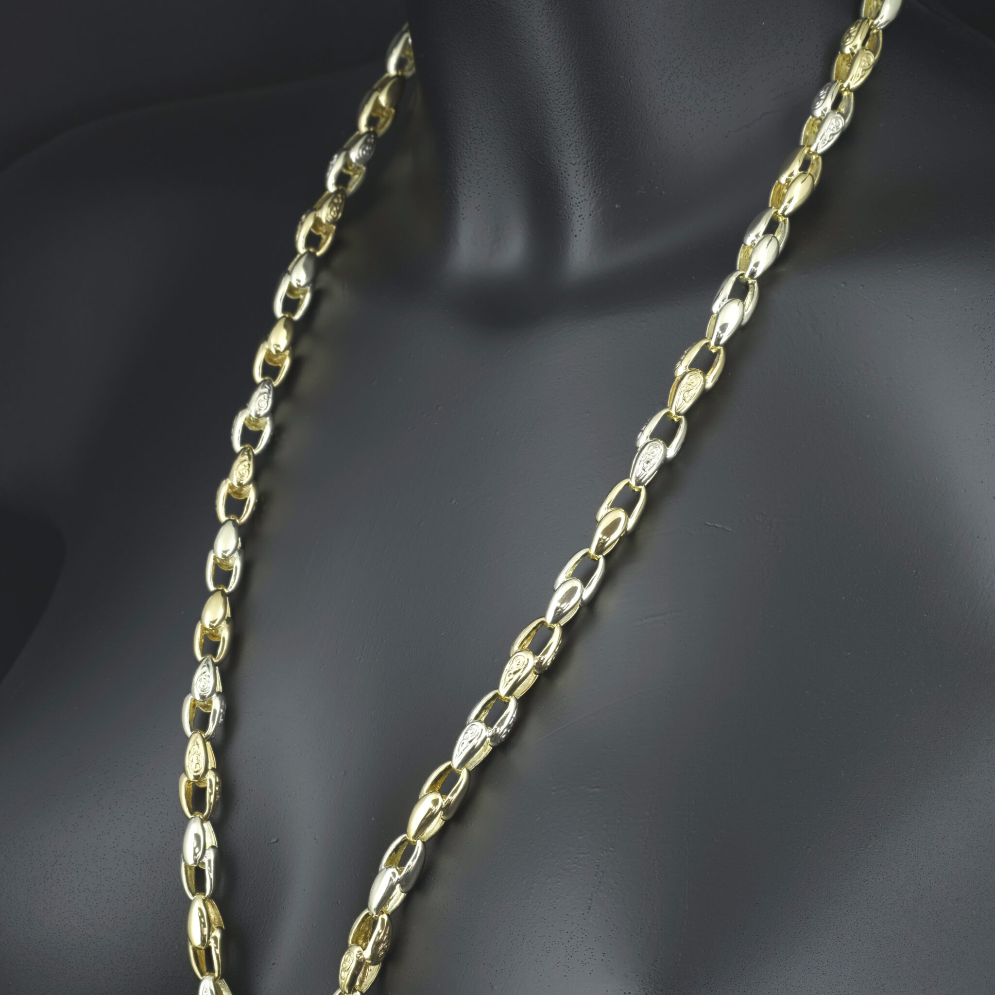 9ct Yellow And White Gold Tulip Chain 28″ 8.5mm - Britannia Jewellery