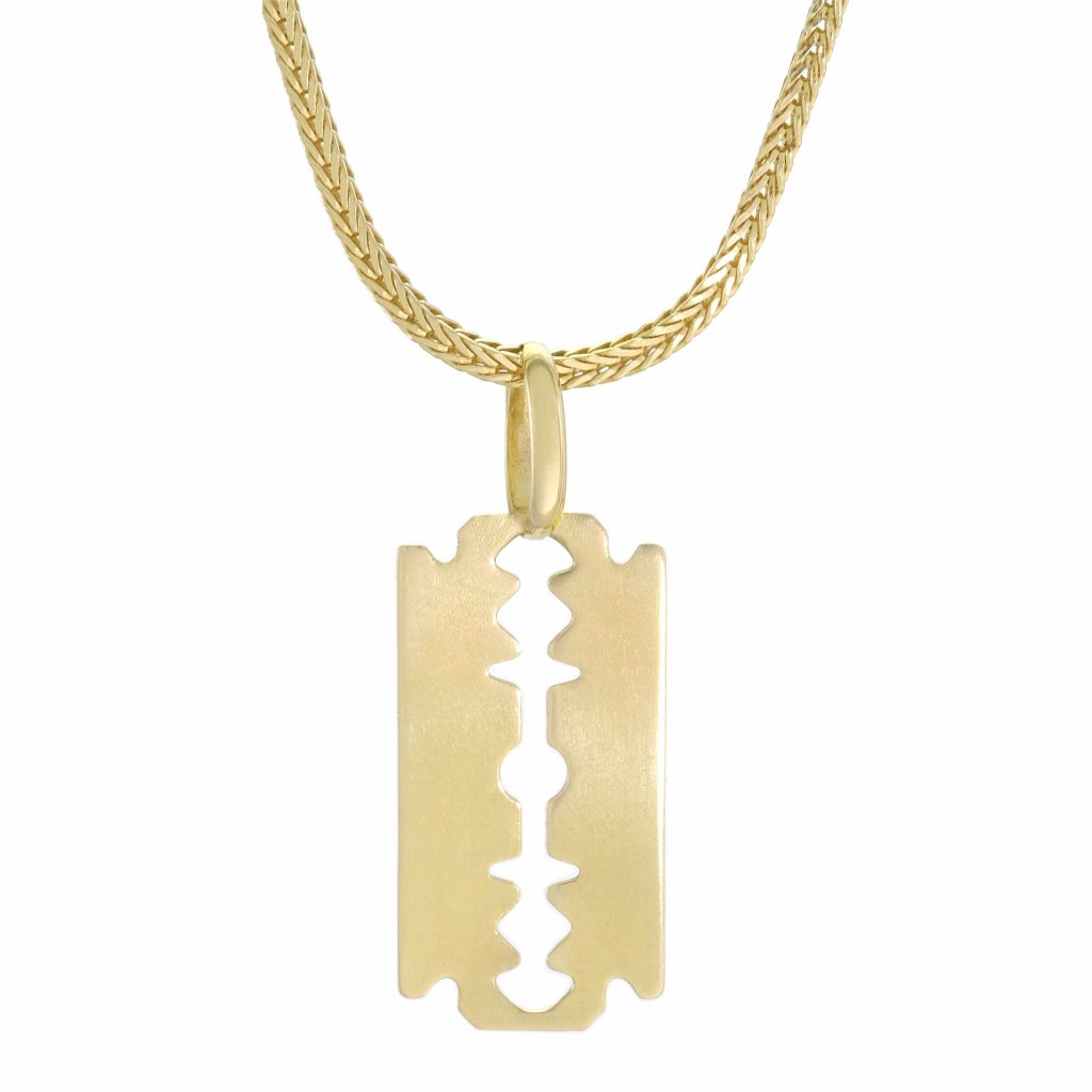 18ct Yellow Gold Razor Blade Pendant & Chain - Britannia Jewellery