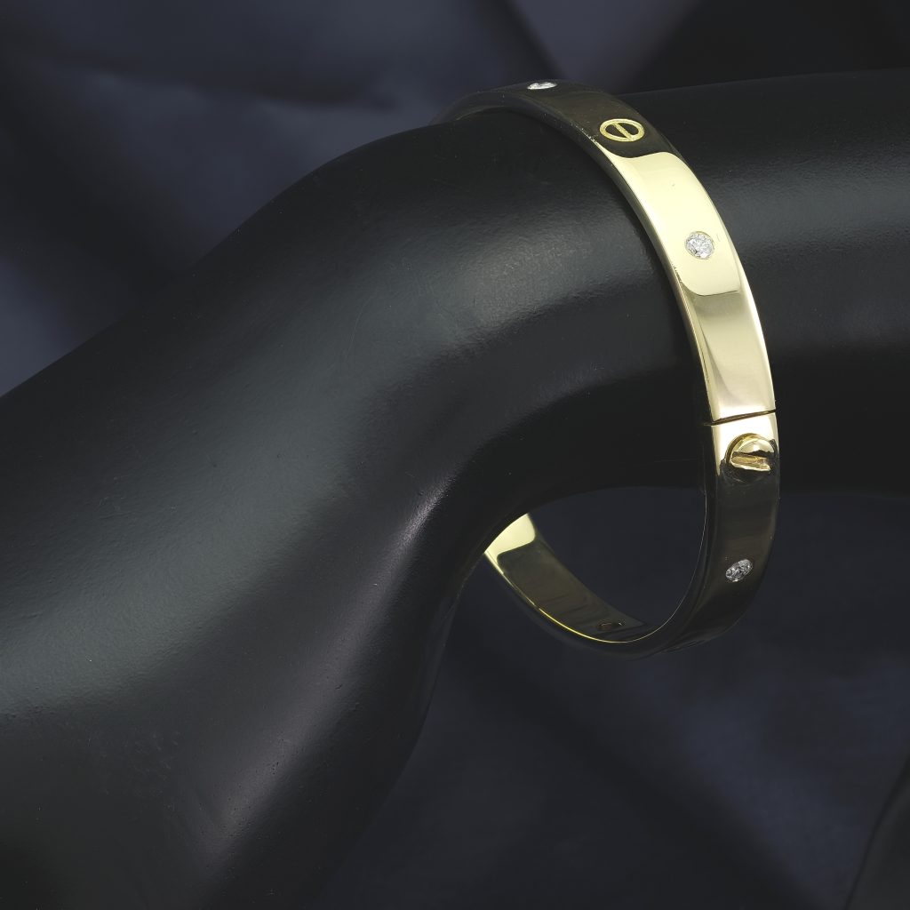 18ct Yellow Gold Diamond Screw Bangle - Britannia Jewellery