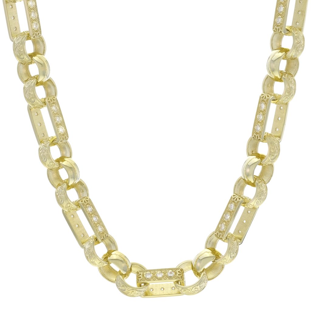 9ct Yellow Gold Gemstone Gypsy Link Chain 24" 8.5mm - Britannia Jewellery