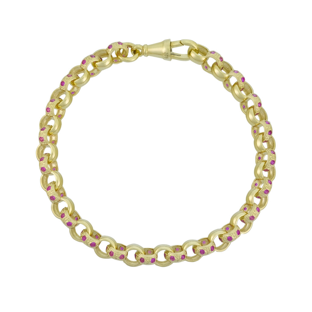 9ct Yellow Gold Children's Pink Gemstone Belcher Bracelet 7" 6mm ...